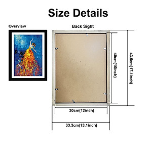 Betionol Diamond Painting Frames Set of 4, Display 12x16in/30x40cm Diamond Painting Kits or Photos, Black Natural Solid Wood Picture Frame with Acrylic Protection Glass, Back Mat And Hanging Kit