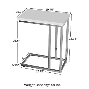 Lavish Home Sofa Side Table Set of 2 – Modern C Shaped End Tables – Laptop Trays or Compact Bedside Nightstands – Space Saving Furniture (White)