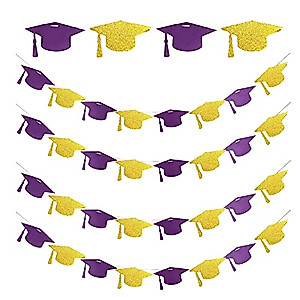 Graduation Party Decorations Purple Gold 2023 NYU Graduation Decorations 4pcs Graduation Hat Banner Garlands Glitter Purple Gold for 2023 Graduation Party Supplies