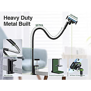 elitehood Aluminum Gooseneck Phone Holder for Bed [360° Swivel Tilt Rotation] - Long & Flexible Bed iPhone Holder, Overhead Cell Phone Mount Stand for Desk, Compatible with 4-7’’ Cellphone