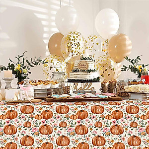 3 Pack Pumpkin Tablecloths Baby Shower Table Cover, Fall Thanksgiving Autumn Harvest Pumkpin Baby Shower Decorations, 108" x 54" Floral Little Pumpkin Birthday Party Supplies for Boys Girls