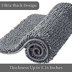 SONORO KATE Bathroom Rug, Non Slip Bath Rugs, Soft Durable Thick Chenille Bath Mat, Ultra Water Absorbent and Fast Dry Bath Mats for Bathtubs, Rain Showers and Under Sink (Dark Grey, 17"x24")