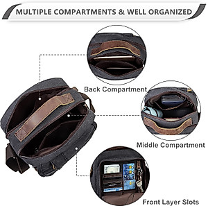 VASCHY Messenger Bag Small, Leather Canvas Water Resistant Crossbody Shoulder Bag Purse for Men and Women Dark Gray