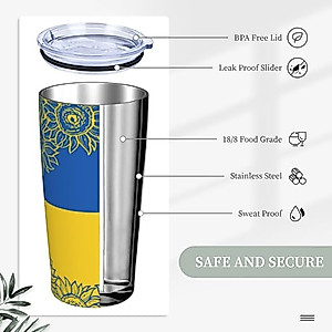 VKKOEWL Sunflowers And Ukraine Flag Stainless Steel Insulated Tumbler 20 Oz Travel Water Bottle Coffee Mug Drink Cup With Lid Straw