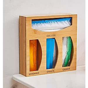 Bvalor Bamboo Ziplock Bag Storage Organizer - 4 Separate Baggie box for kitchen Drawer - Food Storage Bag - Suitable for Gallon, Quart, Sandwich and Snack - Single Piece Design