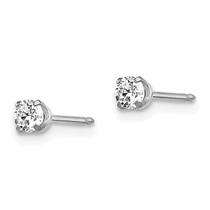 14K Solid White Gold 3mm Cubic Zirconia CZ Stud Earrings