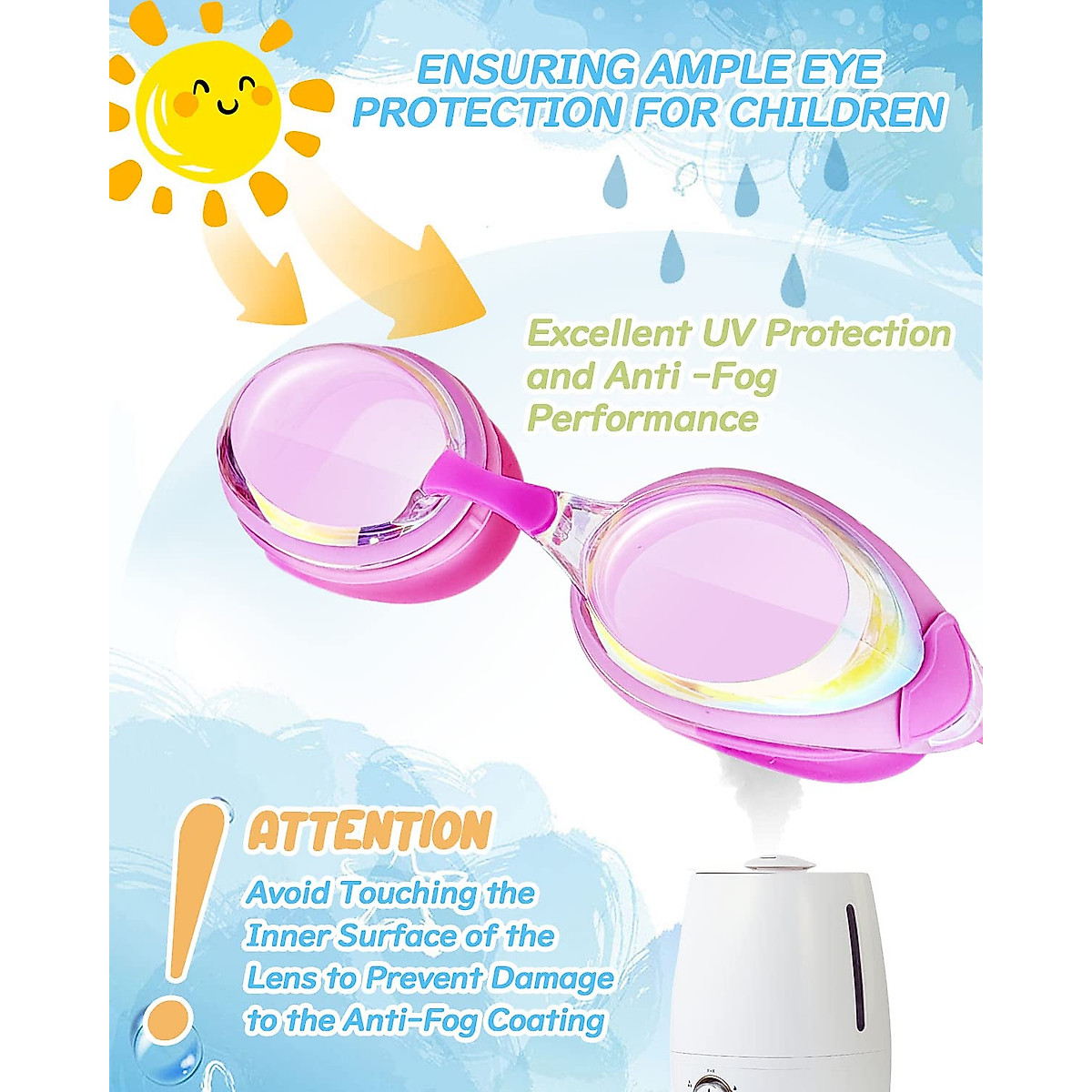 Victoper Kids Swim Goggles, 2 Pack Anti Fog&UV Swimming Goggles for Child 3-15, No Leaking Swim Goggles for Boys Girls