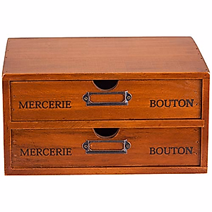 Vintage 2-Drawer Desk Organizer - Wood Countertop Drawer Organizers - 2-Tier Wooden Desktop Monitor Riser w/ Drawers - Organization and Storage Drawers for Desk - Stackable Drawers - File Drawer Unit