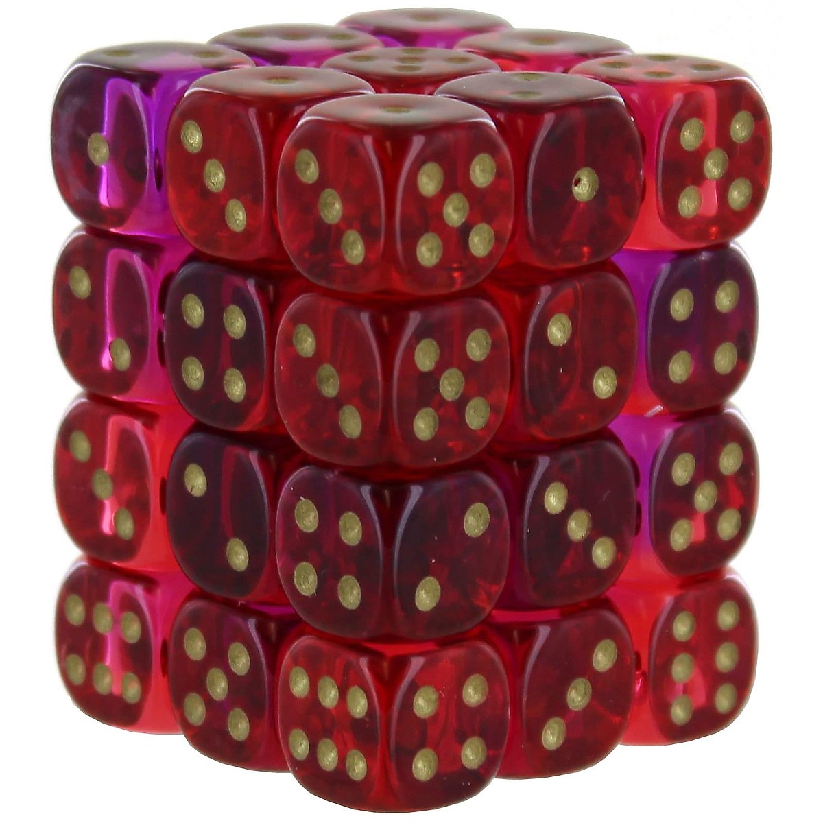 Chessex Dice Set – 12mm Gemini: Translucent Red-Violet/Gold Dice Block – Dungeons and Dragons D&D DND TTRPG Dice – Includes 36 Dice – D6