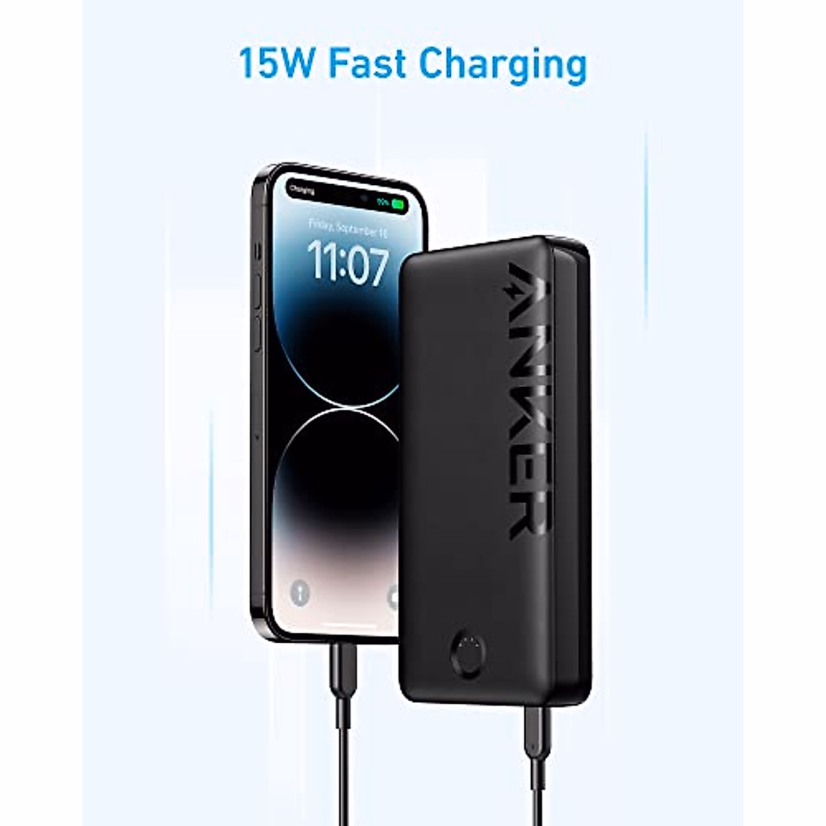 Anker Portable Charger, 20,000mAh Power Bank, Battery Pack with 2-Port, 15W High-Speed Charging for iPhone 15/15 Plus/15 Pro/15 Pro Max, 14/13/12 Series, Samsung Galaxy, and More (Black)