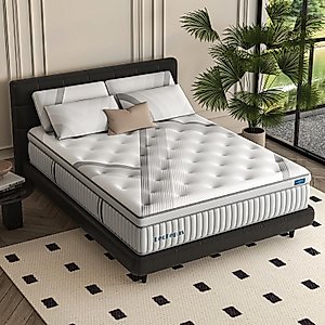 King Mattress, Lechepus 14 Inch Plush Memory Foam Hybrid Mattress for Pressure Relief, 7-Zone Individual Pocket Springs Mattress, King Size Mattress in Box, CertiPUR-US Certified King Bed, 76"x80"x14"