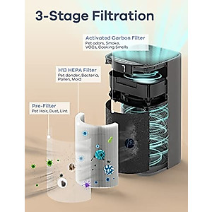 Air Purifiers For Home Large Room, Ganiza 1570ft² 23db Less Noise Air Purifiers for Pets Remove 99.97% Pet Hair Dander Pollen Smoke Dust, Air Quality Monitor, H13 HEPA Air Purifiers, Odor Eliminator