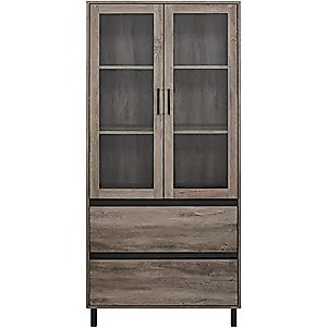 Walker Edison Furniture Company Glass Door Storage Hutch, 68 Inch, Grey Wash