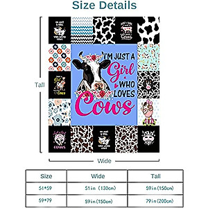 Cow Print Blanket I'm Just A Girl Who Loves Cows Blue Cute Cows Throw Blankets Cartoons Super Soft Sherpa Blanket for Women Summer Fleece Fuzzy Blanket Splicing Cotton Home Bedding (Blue，(59 x 79 in))