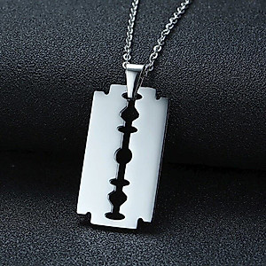 Men's Razor Blade Pendant Necklace for Men Stainless Steel Male Accessories Jewelry for Him with 20 or 24 inch Durable and Fashion