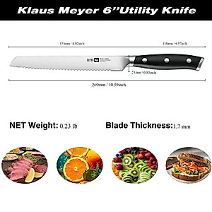Klaus Meyer Stahl High Carbon Exclusive German Steel 6 inch Utility Serrated Knife (Black)