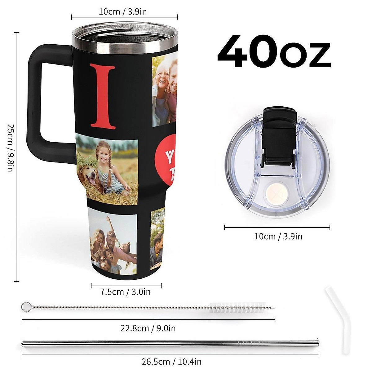 Personalized Tumbler Custom Insulated Travel Mug Custom Drinking Coffee Cup with Photos and Text 40oz Christmas Birthday Gift