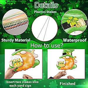 St. Patrick's Day Yard Sign Stakes Outdoor Decorations 5 pcs Irish Gnome Shamrock Green Lawn Sign for Saint Patty's Day Outside Lawn Yard Decorations Supplies 