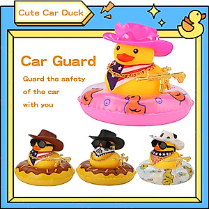 Duck Dashboard Decorations - Rubber Duck for Dashboard of Car, Yellow Duck Car Dashboard Decorations, Squeak Ducks Car Ornaments Car Décor Accessories with Hat Swim Ring Necklace Sunglasses