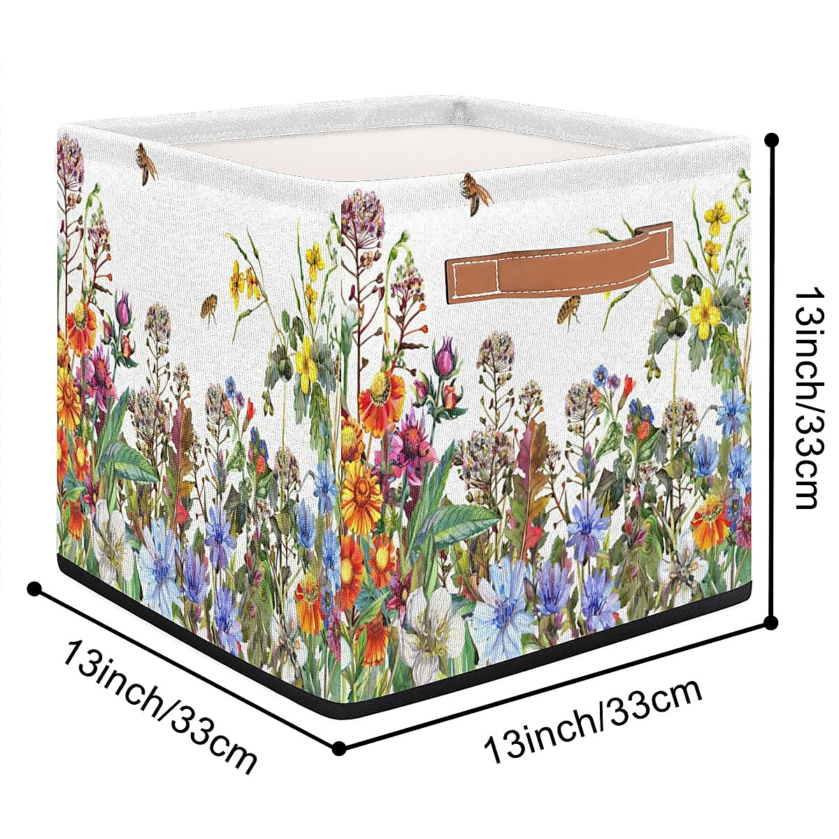 13x13x13 Storage Cube Bins Wildflowers Floral Storage Cubes 13 inch Collapsible Storage Bins Cubby Storage Baskets for Organizing Shelf Cabinet Bookcase Boxes