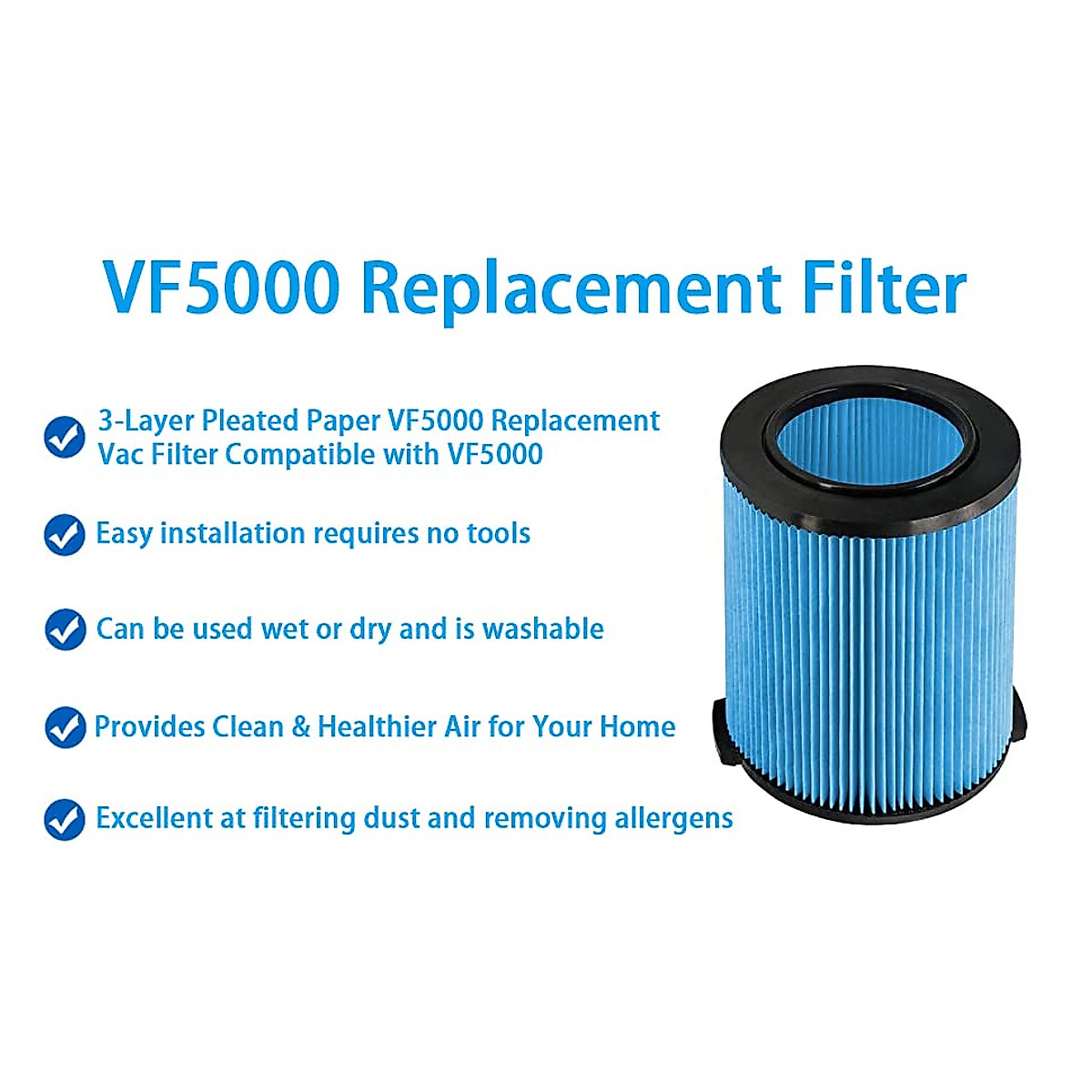 VF5000 Shop Vac Filters for Ridgid Shop Vac,3-Layer Pleated Paper vacuum filter Fits for Rigid Wet Dry Vacuums 5-20 Gallon for WD1450 RV2400A WD0970 WD1270 WD06700 WD1851 WD1680
