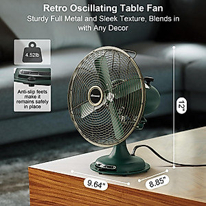 AMACOOL Oscillating Vintage Fan, All Metal Retro Table Top Fan, Adjustable Head Tilt, Quiet 3 Speeds Plug-In Desk Fan for Bedroom Home Office & Kitchen