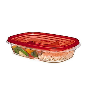 Rubbermaid TakeAlongs Divided Rectangular Food Storage Containers, 3.7 Cup, Tint Chili, 3 Count