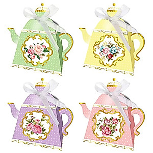 Cieovo 24 Pieces Tea Party Treat Gift Boxes, Tea Time Floral Party Favor Boxes Treat Boxes Candy Bags for Tea Garden Wedding Bridal Birthday Baby Shower Party Decorations Supplies
