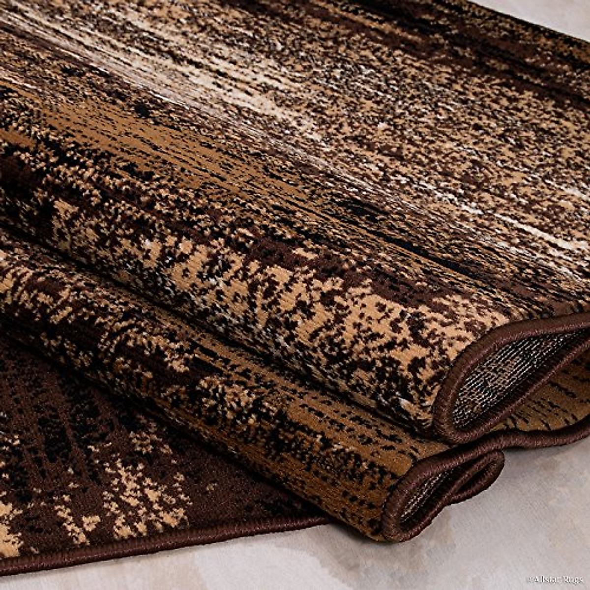 Allstar 5x7 Chocolate Modern and Contemporary Rectangular Accent Rug with Mocha and Ivory Abstract Brush Streak Design (4' 11" X 6' 11")