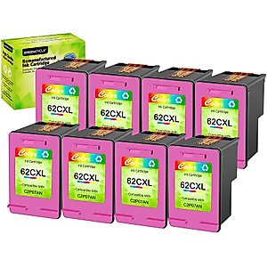 greencycle Remanufactured Ink Cartridge Replacement for HP 62XL 62 XL C2P07AN Compatible for Envy 5540 5640 5660 7644 7645 OfficeJet 5740 8040 OfficeJet 200 250 Series Printer (Tri-Color, 8 Pack)