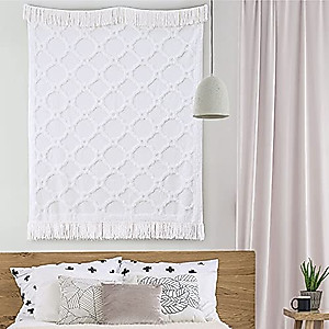 Madison Park Brianne 100% Cotton Tufted Chenille Throw for Couch, Bed Lightweight, Breathable Cover, Luxe Cottage Room Décor Summer Blanket, 50" x 60", Ivory Ogee