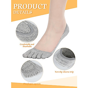 Bencailor 6 Pairs No Show Toe Socks Women Low Cut Toe Separator Socks Invisible Liner Boat Breathable Athletic Cotton Sock(Black, White, Gray)