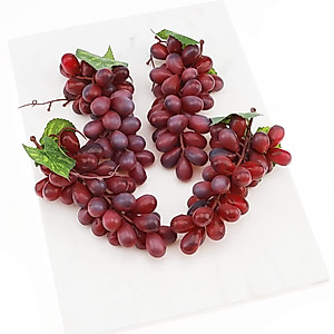 Woration 4 Bunches Artificial Grape Lifelike Simulation Fruit Decorative Fake Dark Red Grapes with Vines Party Garden Home Prop Cabinet Display (36 kernels)
