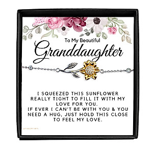 Granddaughter Gifts From Grandma, 925 Sterling Silver Bracelet, Granddaughter Gifts For Graduation Birthday Mothers Days Holidays Sunflower Bracelet Gift Set gdfgensf26