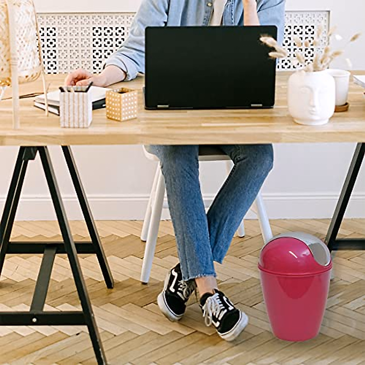 Evideco French Home Goods Pink Round Floor Trash Can Waste Basket 4.5-liters-1.2-gal