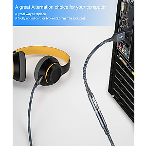 AkoaDa USB to Audio Jack Adapter(18cm), External Sound Card Jack Audio Adapter with 3.5mm Aux Stereo Converter Compatible with Headset,PC, Laptop, Linux, Desktops, PS4 and More Device (Grey)