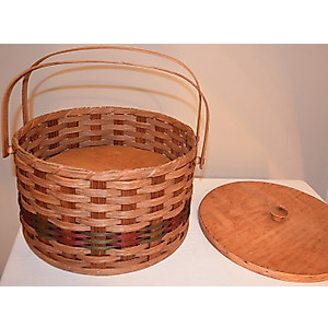 Amish Handcrafted Round Double Pie Basket with Two Swivel Handles, Divider Tray and Lid - Authentic and Collectible Basket Handmade in USA - Natural Basket Colors Which May Vary