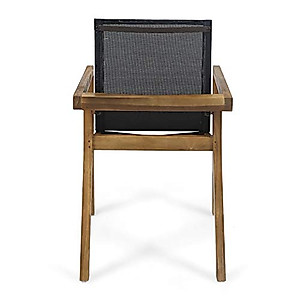 Christopher Knight Home Jimmy Outdoor Acacia Wood and Mesh Dining Chairs (Set of 2), Teak Finish