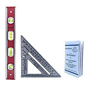 Swanson Tool Co Value Pack S0101TBL Speed® Square and 12 Inch Toolbox Level, includes Blue Book