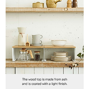Yamazaki Home Wood-Top Stackable Kitchen Rack-Modern Counter Shelf Organizer, White