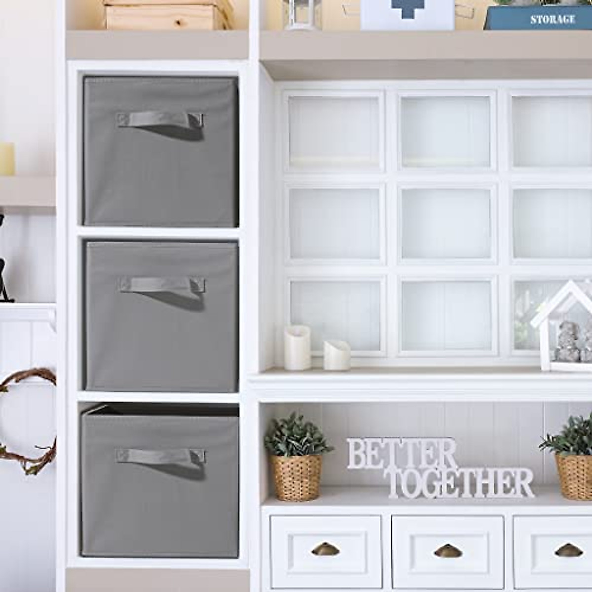 Sorbus Foldable Storage Cubes - 6 Fabric Baskets for Organizing Pantry, Closet, Shelf, Nursery, Playroom, Toy Box, Cubby - 11 Inch Dual Handle Collapsible Closet Organizers and Storage Bins (Grey)