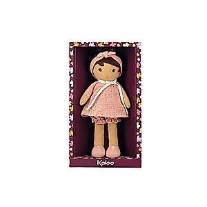 Kaloo Tendresse - My First Fabric Doll Amadine 10” Tall - Brown Hair and Pink Linen Dress - Washable - Ages 0+ - K200004