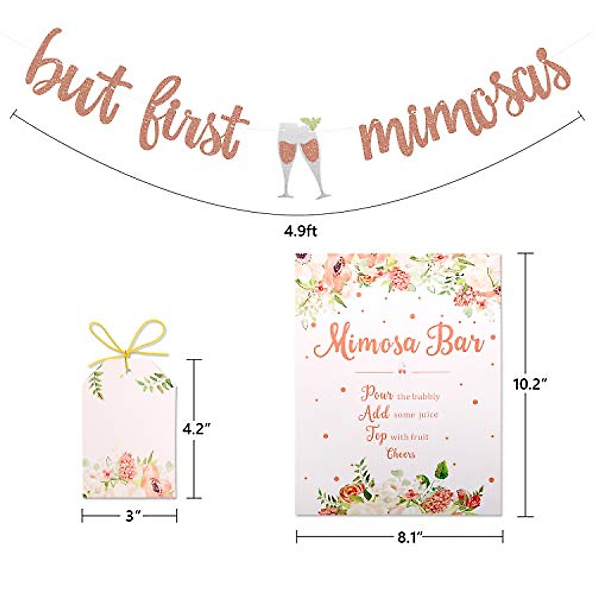 Mimosa Bar Sign But First Mimosas Banner Boho Floral Bridal Shower Decorations Rose Gold Baby Shower Graduation Decor Summer Brunch Bubbly Bar Themed Wedding Engagement Birthday Party Mimosa Bar Kit