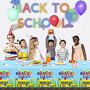 durony 2 Pieces Welcome Back to School Party Tablecloth Table Cover Waterproof First Day of School Plastic Tablecloth Durable Rectangle Table Cover for Party (108 x 54 Inches)