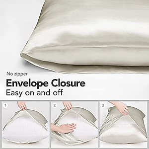 Deconovo Grey Silk Pillowcase Envelope Closure - Satin Pillowcase for Hair and Skin, King Size Set of 2, 20x40 Inch Pillow Protectors (Grey, 20x40 Inch, 2 Pack)