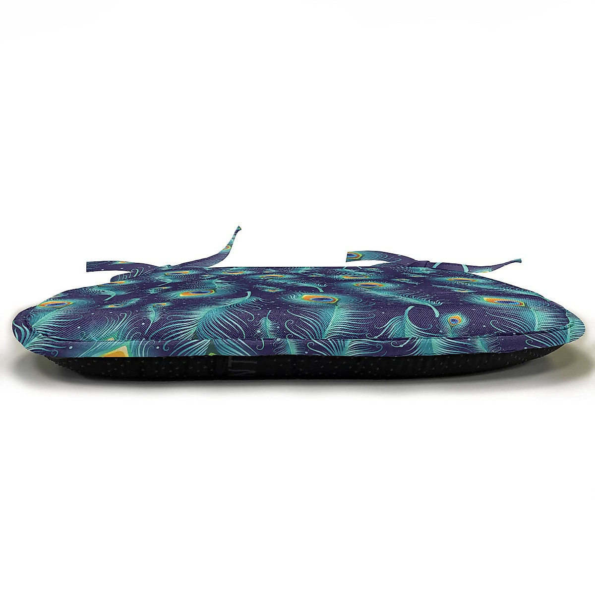 Ambesonne Peacock Chair Seating Cushion Set of 6, Graphic Peacock Bird Feathers Background Designed Image, Anti-Slip Seat Padding for Kitchen & Patio, 16"x16", Navy Blue Orange