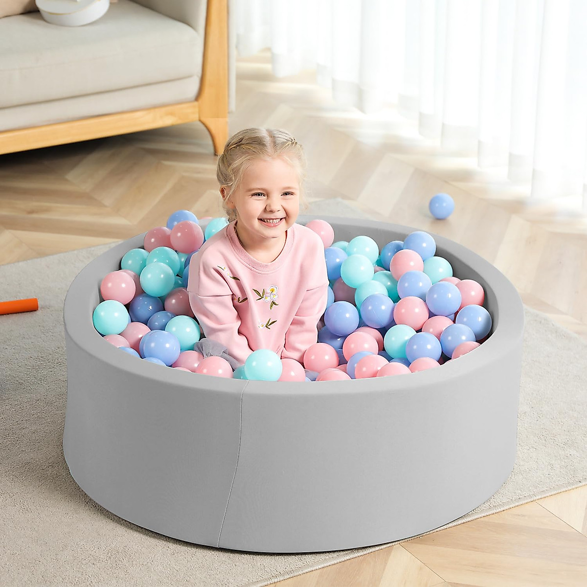 TRENDBOX Foam Ball Pit, 36" x 12" Indoor Soft Round Ball Pool Playpen (No Balls) Ideal Gift Toy for Kids and Toddler Children - Light Gray