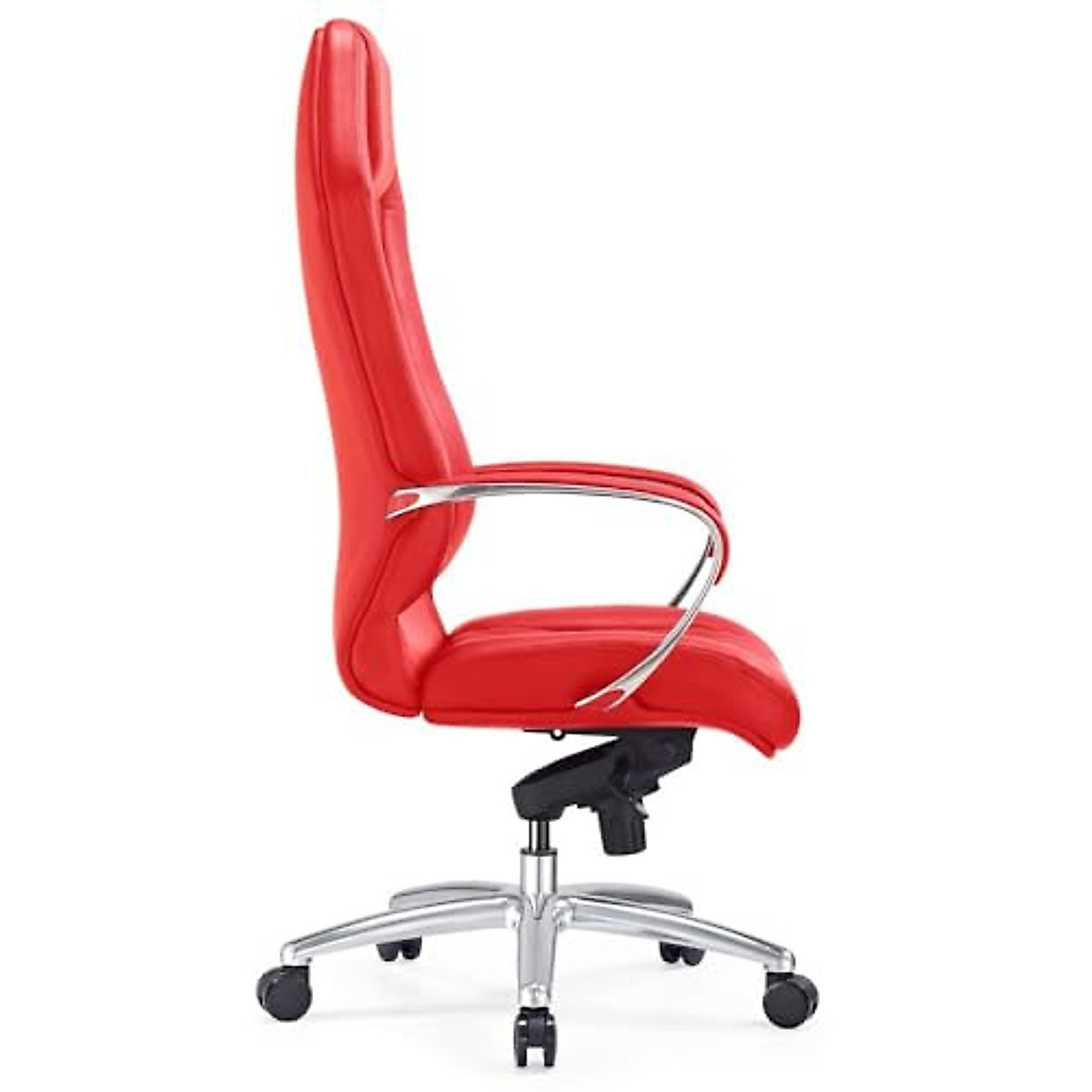 Zuri Furniture Modern Ergonomic Sterling Genuine Leather Executive Chair with Aluminum Base - Red
