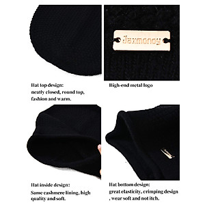 jaxmonoy Black Slouchy Beanies for Women Winter Soft Warm Cashmere Hat Skull Cap Ladies Knit Wool Beanie hat for Women - Black