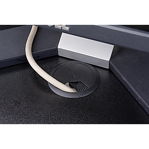 Displays2go 6ft Retail Sales Counter with Glass Shelves, Tempered Glass, Laminated Particle Board, Locking Drawers – Black (MRCLSC72BK)